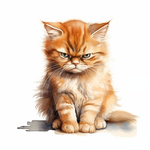 10 Grumpy Kitten, Sad Cat JPG, Watercolor Clipart, Printable Image ...