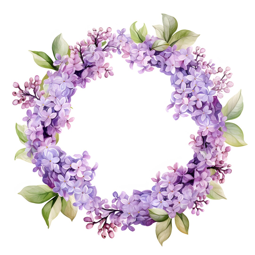 Watercolor Lilac Wreath Clipart: Wedding Flower Images (JPG, Commercial ...