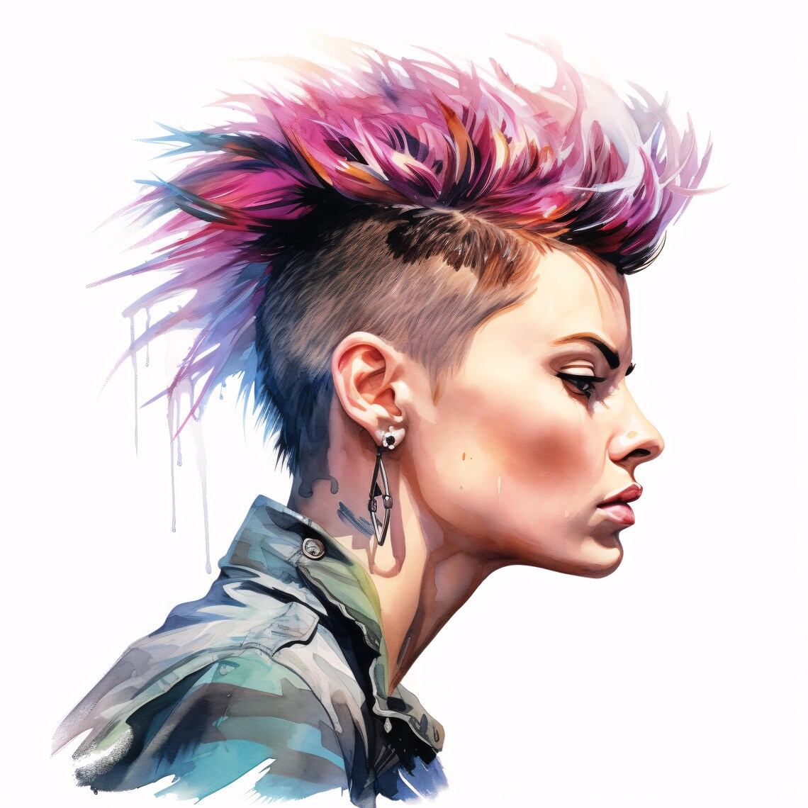 Punk Haircut Clipart, Portrait Images, 10 Watercolor Clip Art ...