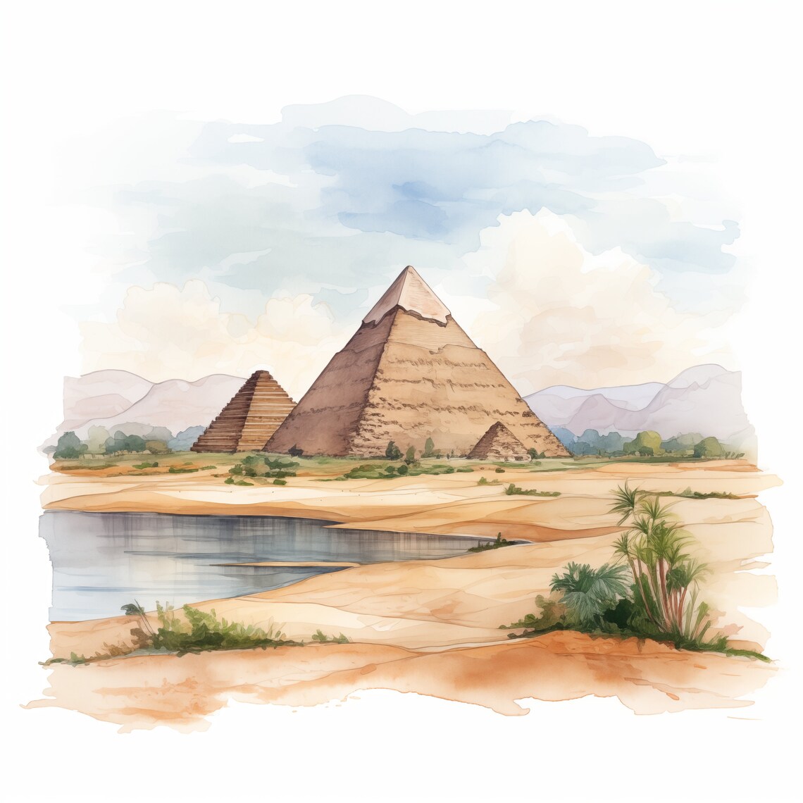 Watercolor Egyptian Pyramids Clipart: Desert Landscape Images (jpgs ...