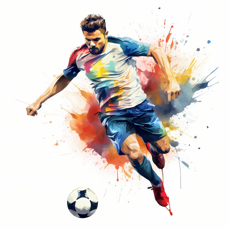 Watercolor Soccer Player Clipart: 10 JPG Images (commercial Use) - Etsy