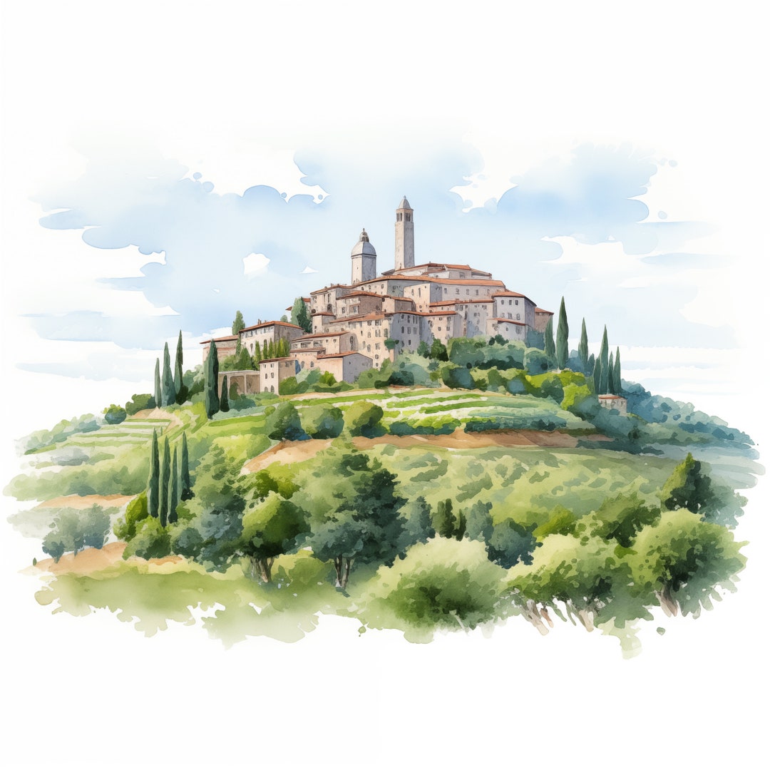 Tuscany Italy Clipart, Tuscany Landscape Images, 10 Watercolor Clip Art ...