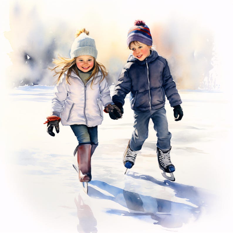 Ice Skating Clipart, Winter Kids Sport Images, 10 Watercolor Clip Art ...