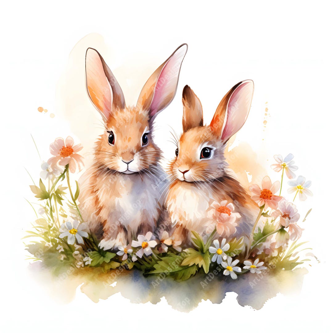 Floral Bunnies Clipart, Easter Bunnies Images, 10 Watercolor Clip Art ...
