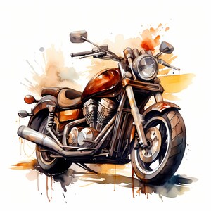 Motobike Clipart, Motorcycle Images, 10 Watercolor Clip Art, Printable ...