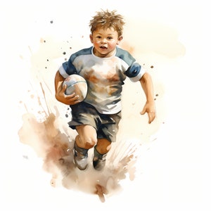 Rugby, Child Rugby Watercolor Clipart Set With 10 JPG Images Instant ...