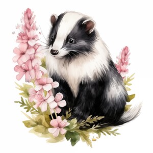 10 Skunk With Flowers Clipart, Skunk JPG, Watercolor Clipart, High ...