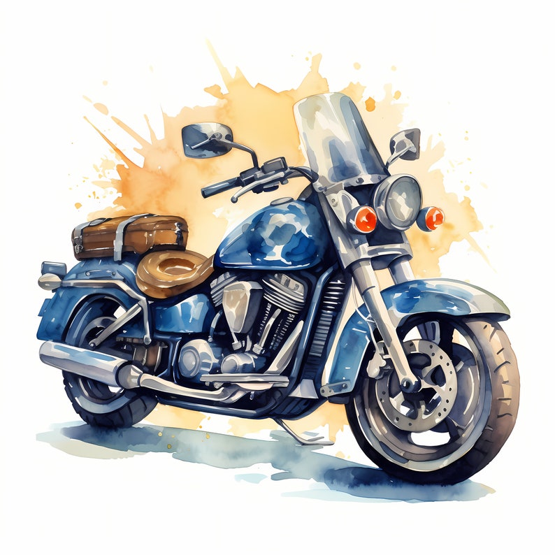 Motobike Clipart, Motorcycle Images, 10 Watercolor Clip Art, Printable ...
