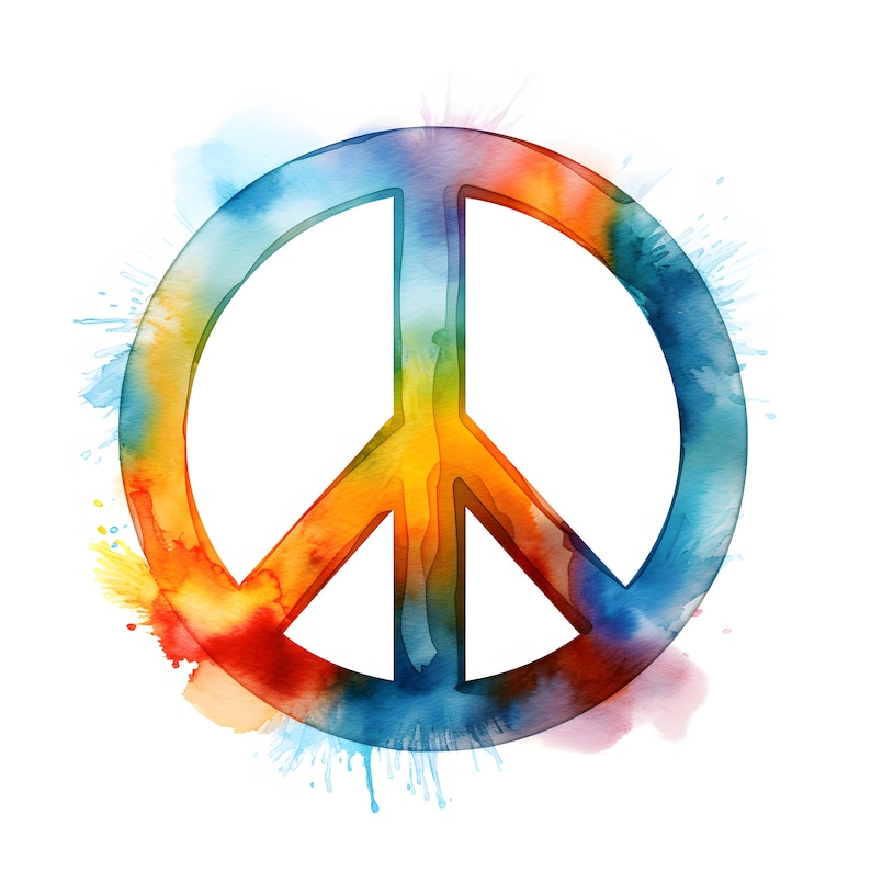 Watercolor Peace Sign Clipart: Rainbow Peace Symbol Images (jpgs ...