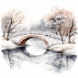Bridge in Winter Clipart, Winter Bridge Images, 16 Watercolor Clip Art ...