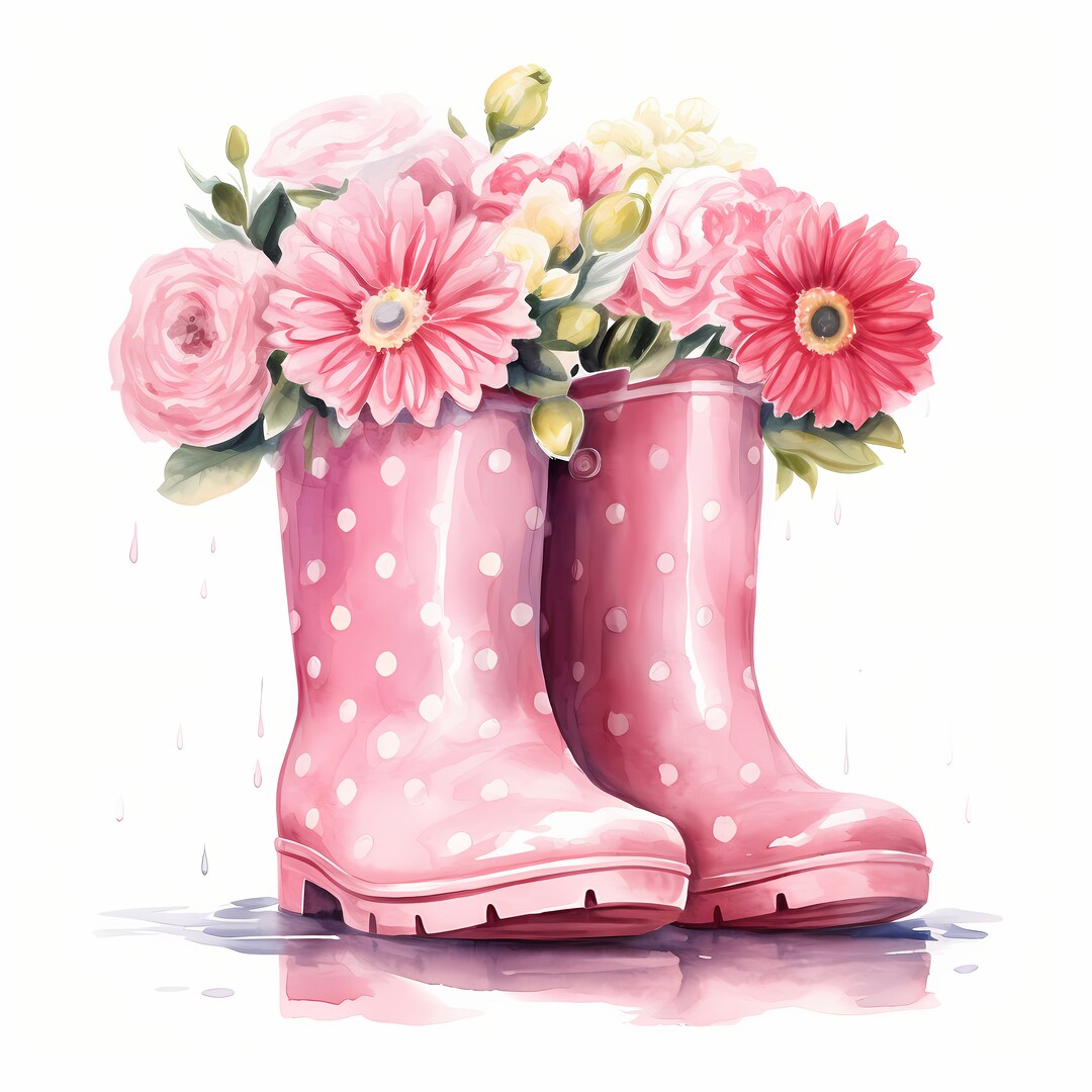 Rain Boots With Flowers Clipart, Pink Rubber Boots Images, 10 ...