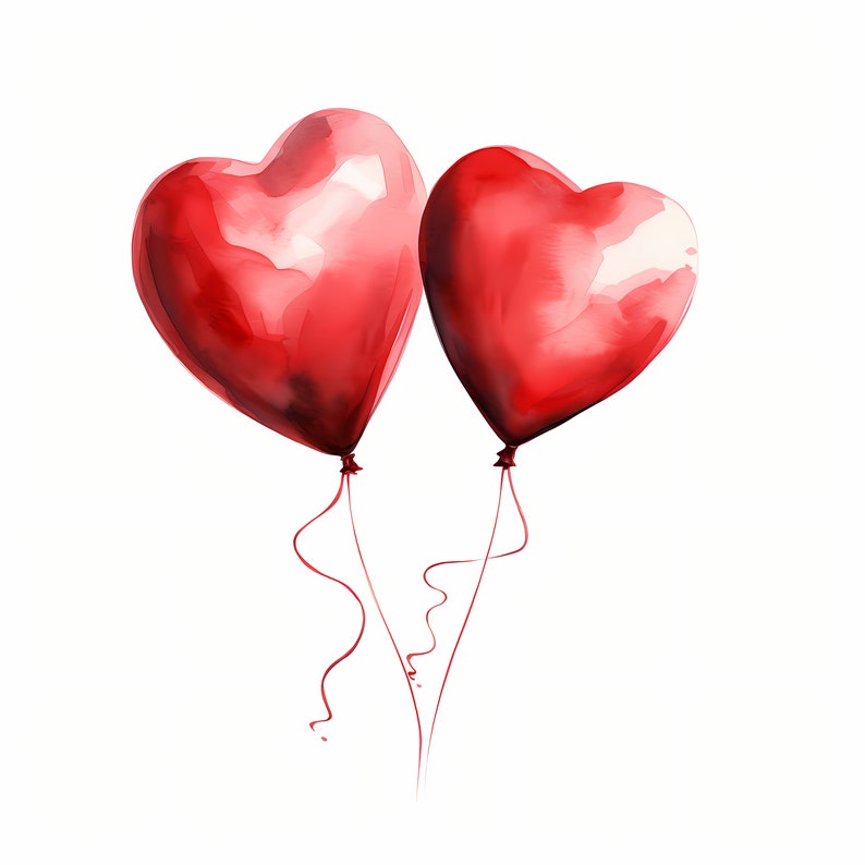Watercolor Heart Balloons Clipart: Valentine's Day JPG Images (digital ...