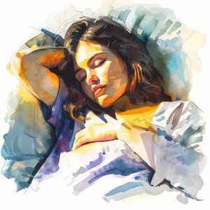 Woman Resting Clipart, Woman Sleeping Images, 10 Watercolor Clip Art ...