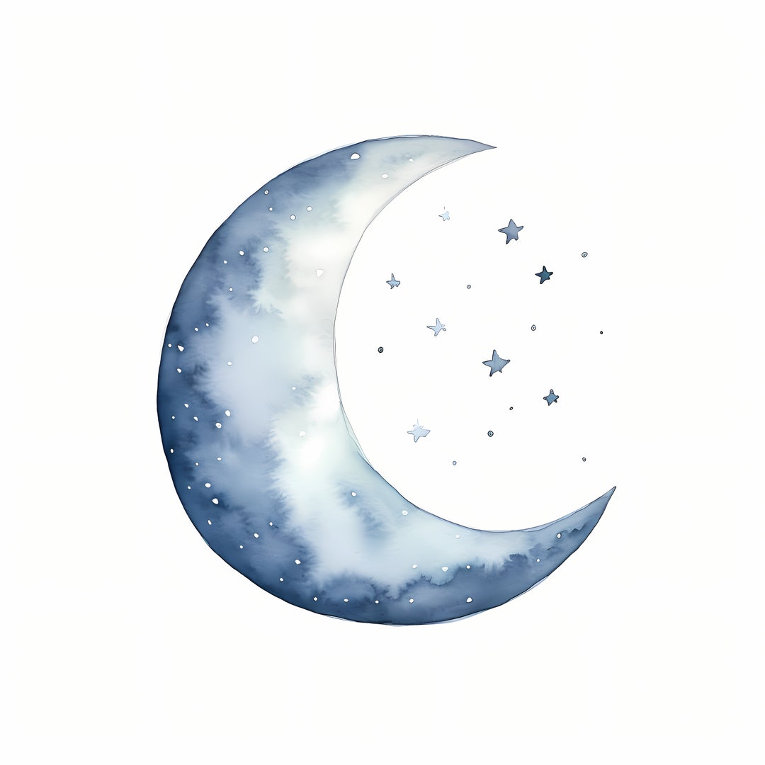Watercolor Moon Clipart: Boho Crescent Moon & Stars (JPG Digital ...