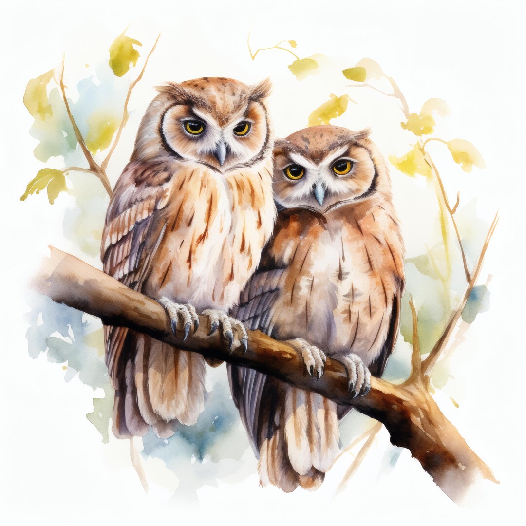 Cute Owls Clipart, Sleepy Forest Bird Images, 10 Watercolor Clip Art ...