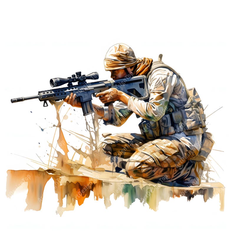 Watercolor Hunter Clipart: Sniper Rifle Art, Commercial Use (JPG ...
