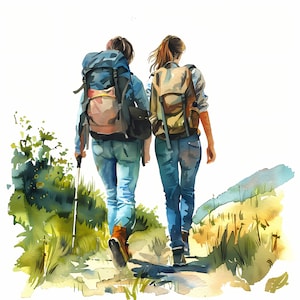 Hiking Clipart, Friends Hiking Images, 10 Watercolor Clip Art ...
