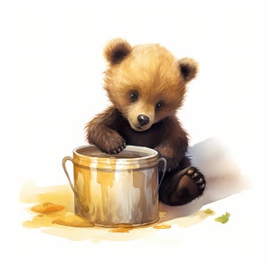 Bear Cub With Honeypot Clipart, Bear Honey Images, 10 Watercolor Clip ...