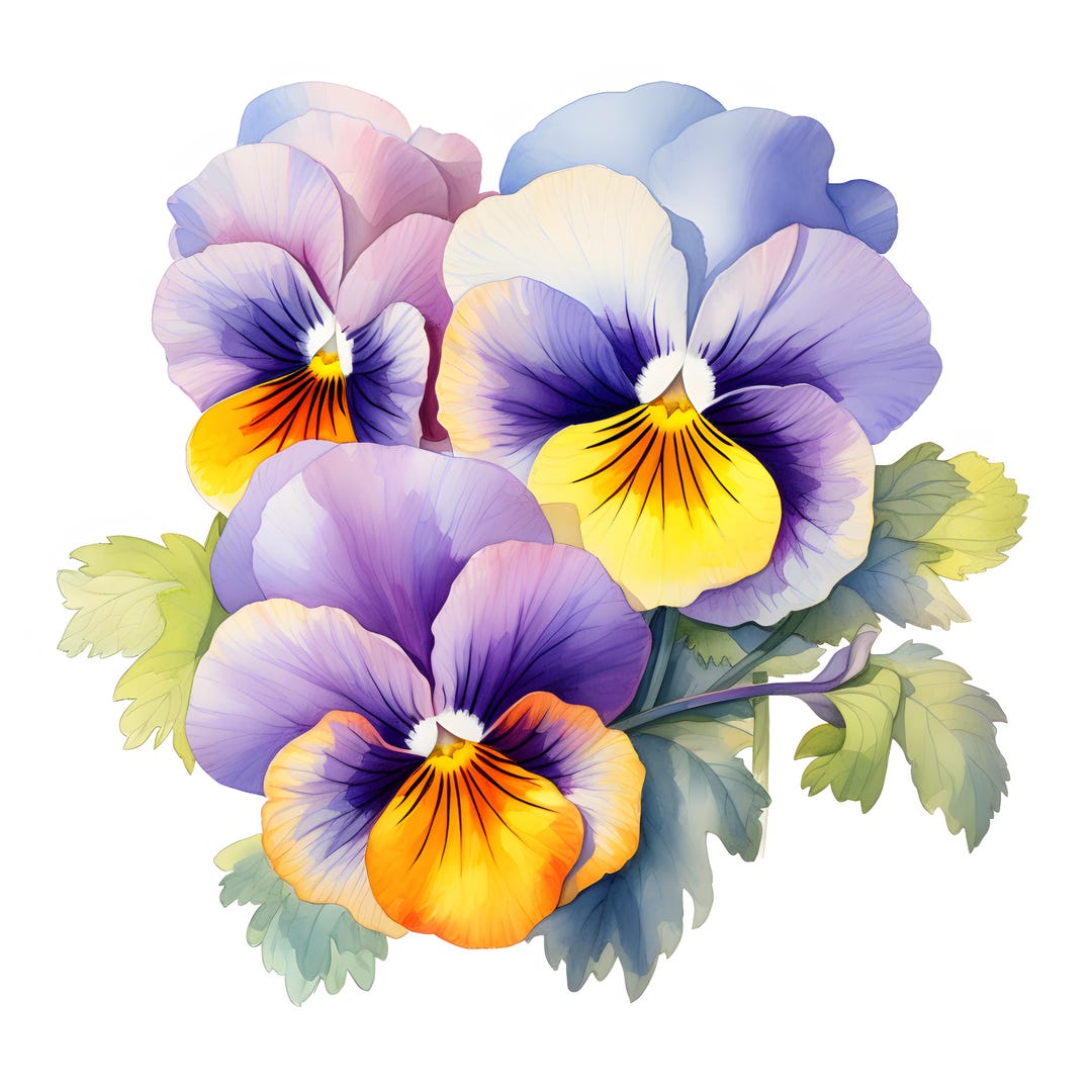 Pansies Clipart, Pansy Flowers Images, 10 Watercolor Clip Art ...