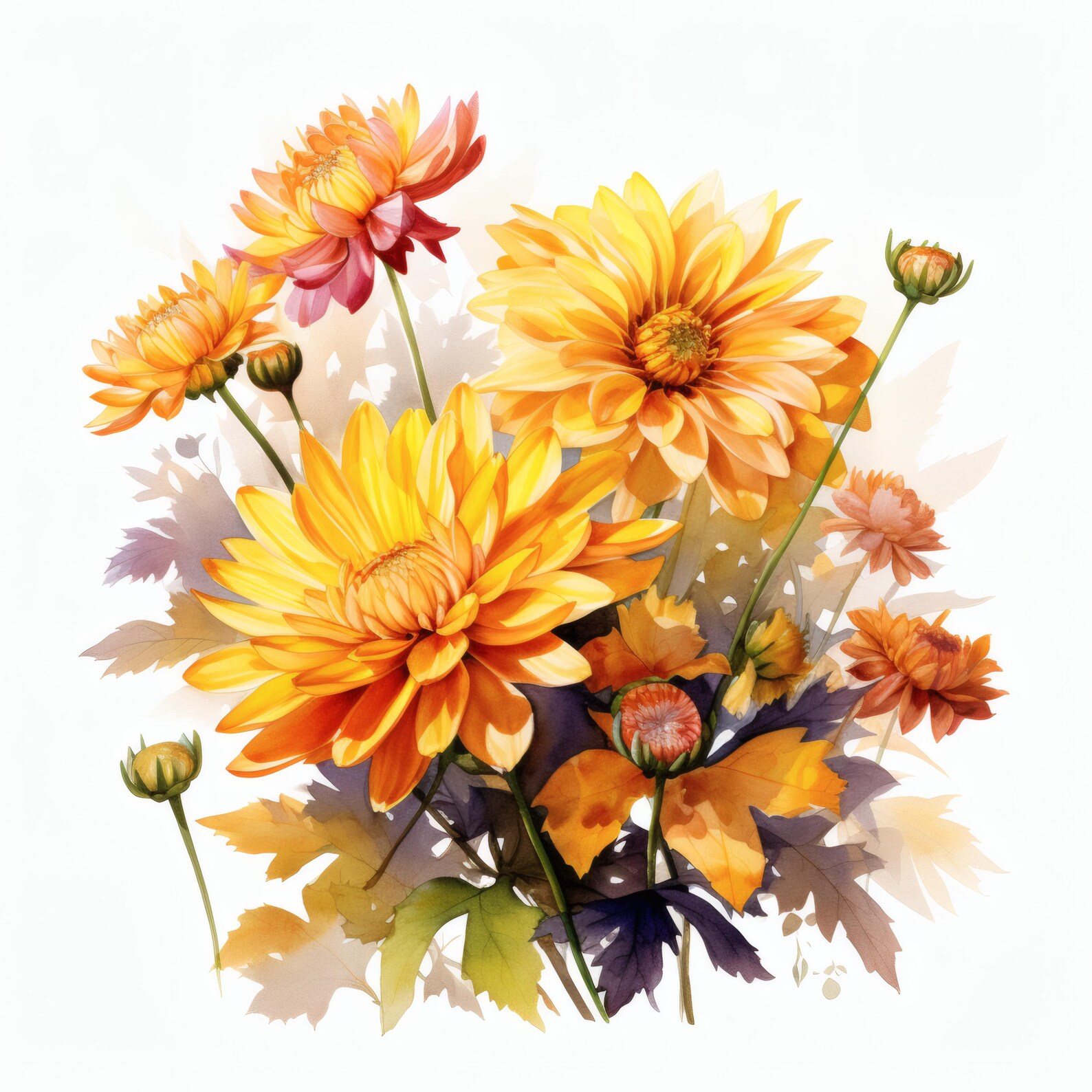 Autumn Flowers Clipart, Fall Floral Bouquet Images, 10 Watercolor Clip ...