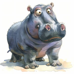 Hippo Clipart, Cartoon Hippopotamus Images, 10 Watercolor Clip Art ...