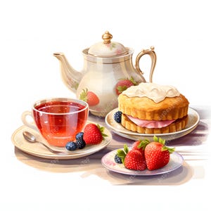 English Teatime Clipart, Tea Time Images, 10 Watercolor Clip Art ...