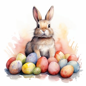 Easter Bunny Clipart, Rabbit With Eggs Images, 10 Watercolor Clip Art ...