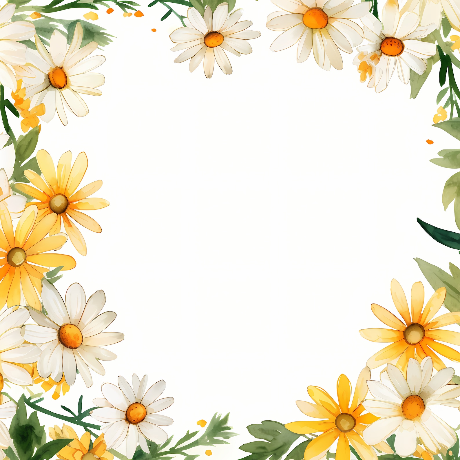 Watercolor Daisy Flower Border Clipart: Printable Frame Images (jpgs ...