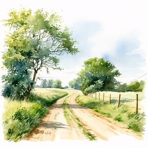 Country Lane Clipart, Spring Path Images, 10 Watercolor Clip Art ...