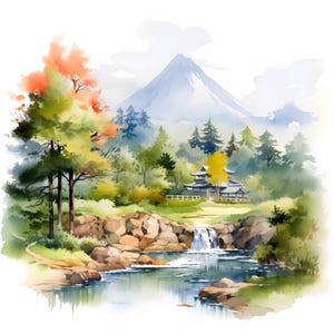 Japanese Landscape Clipart, Japan Scene Images, 10 Watercolor Clip Art ...