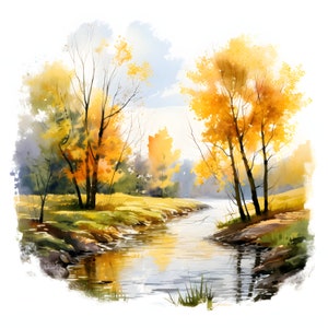 Autumn Landscape Clipart, Fall Nature Images, 10 Watercolor Clip Art ...