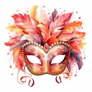 Carnival Mask Clipart, Venice Masks Images, 10 Watercolor Clip Art ...