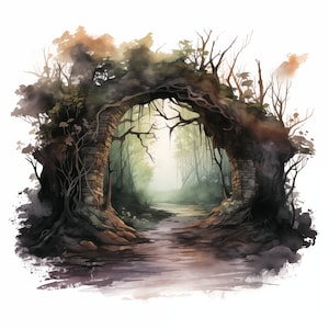 Entrance to Forest Clipart, Enchanted Forest Images, 10 Watercolor Clip ...