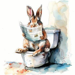Bunny Clipart, Bunny on the Toilet Images, 10 Watercolor Clip Art ...