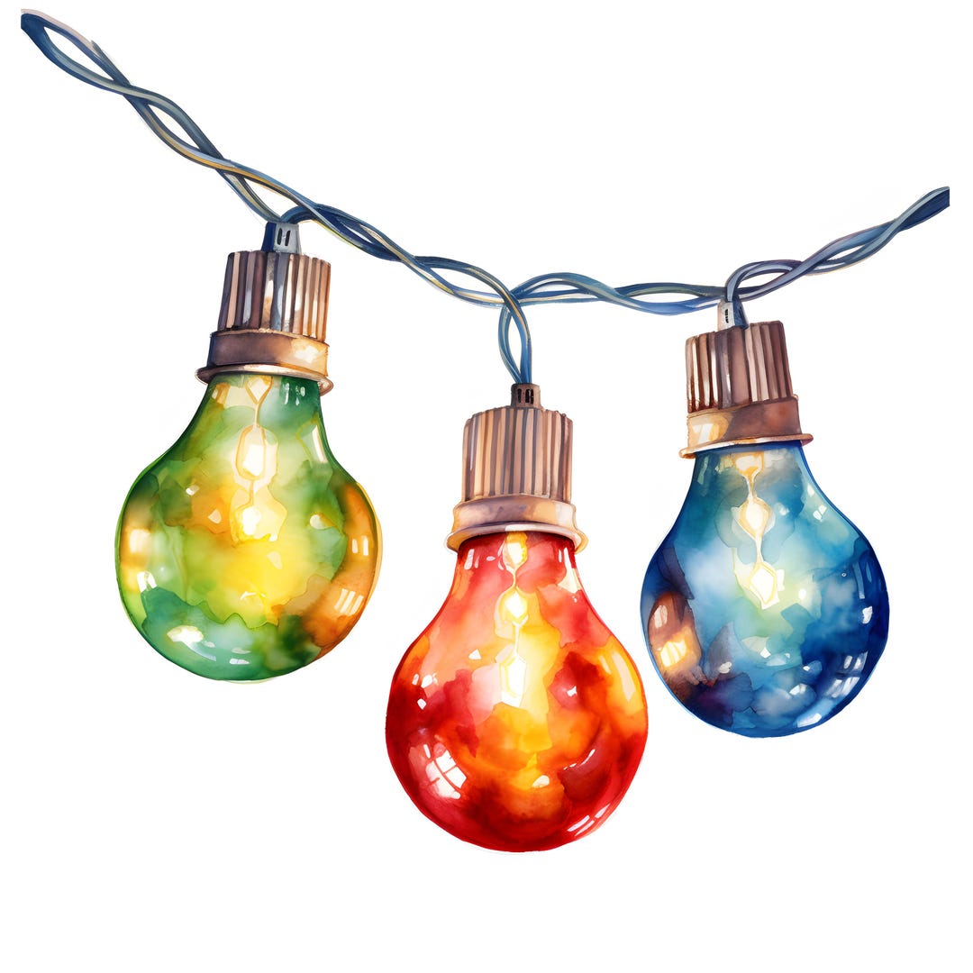Watercolor Christmas Lights Clipart: String Lights JPG (commercial Use ...