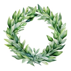 Greenery Wreath Clipart, Green Leaves Wreath Images, 10 Watercolor Clip ...