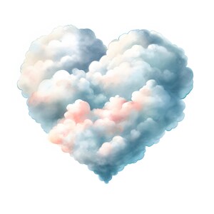 Watercolor Heart Cloud Clipart: Printable Valentine's Day Jpgs ...