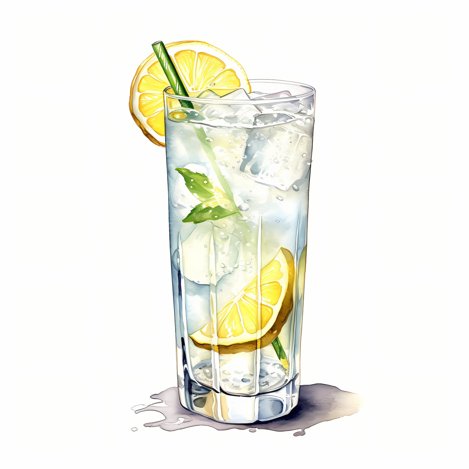 Tom Collins, Tom Collins Cocktail, Alcohol Drink Watercolor Clipart Set ...