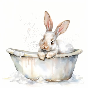 Bunny in Bathtub Clipart, Bunny Washing Images, 10 Watercolor Clip Art ...