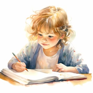 Child Writing Clipart, Back to School Images, 10 Watercolor Clip Art ...