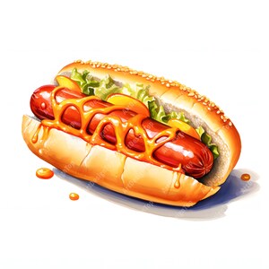 Hot Dogs Clipart, American Fast Food Images, 10 Watercolor Clip Art ...