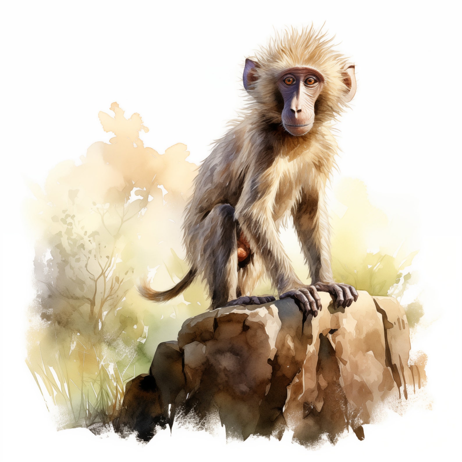 Baboon Clipart, Rainforest Primates Images, 10 Watercolor Clip Art ...