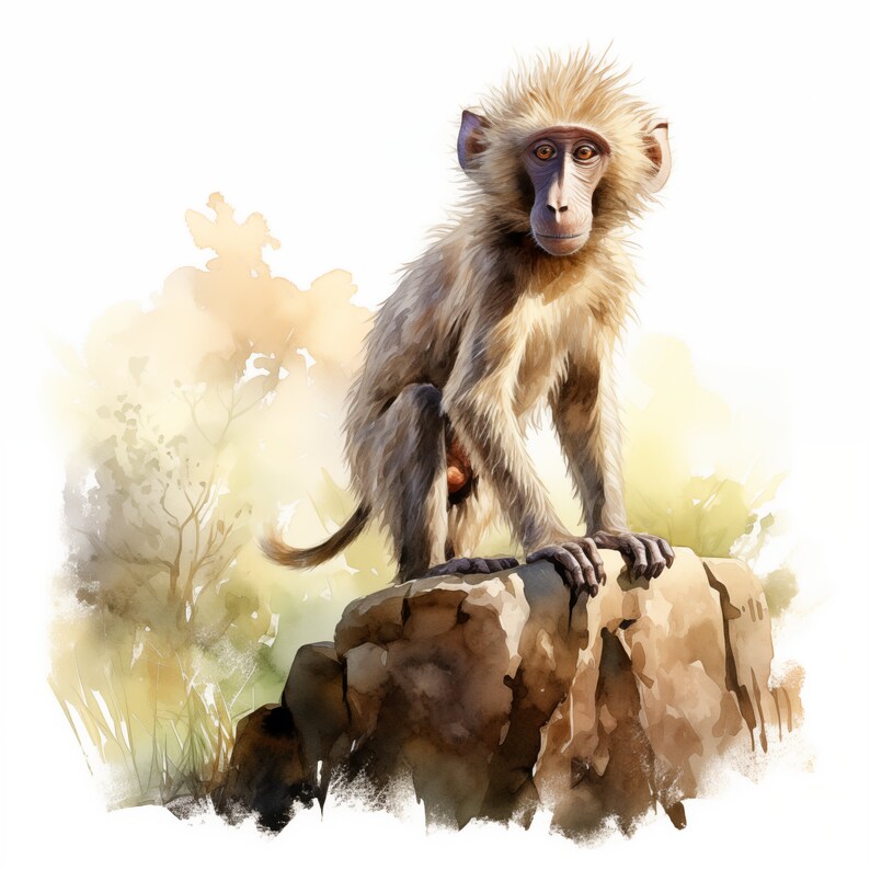 Baboon Clipart, Rainforest Primates Images, 10 Watercolor Clip Art ...