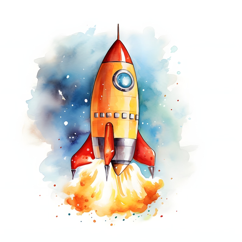 Watercolor Rocket Clipart: Space Rocket Images (jpgs, Commercial Use ...