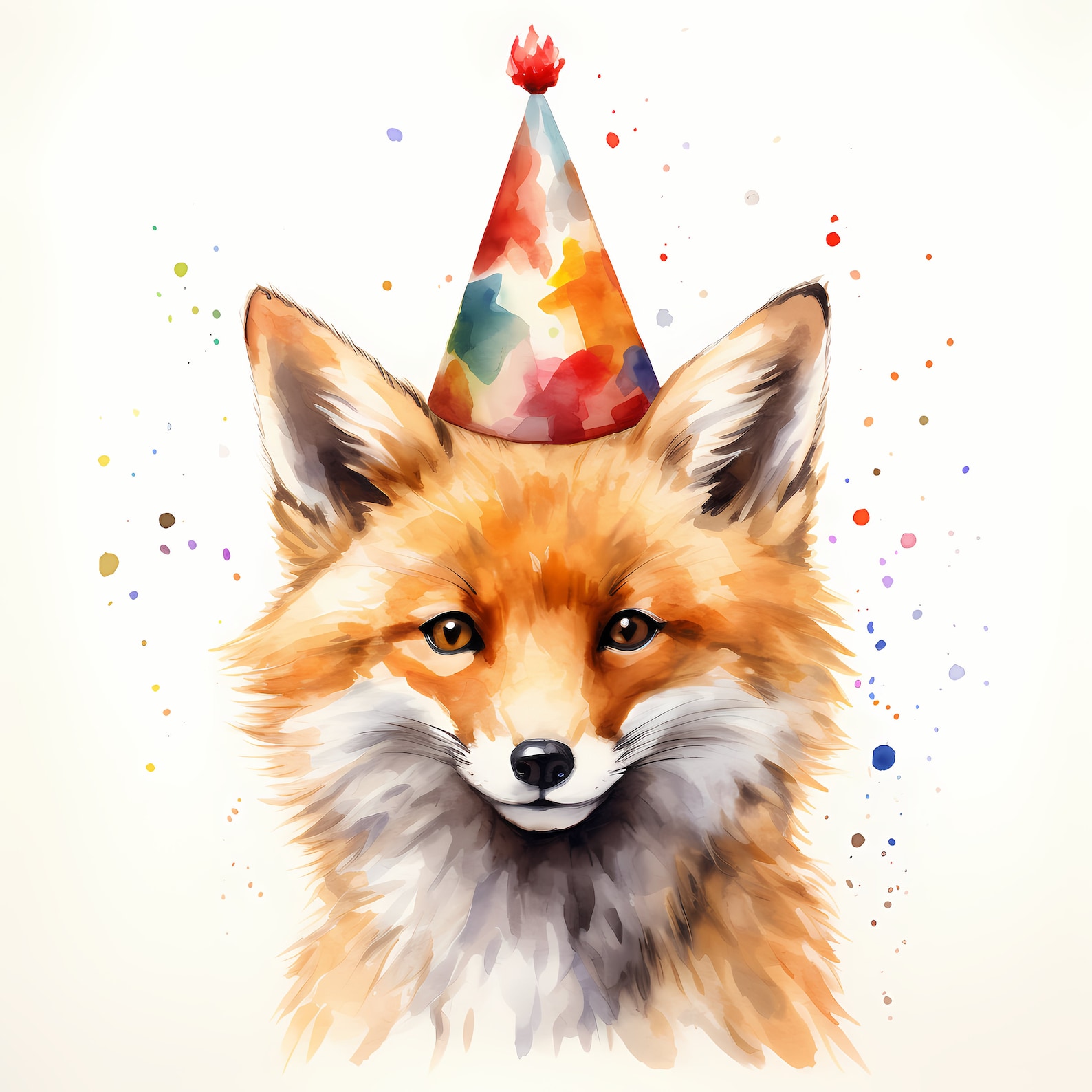 Watercolor Fox Clipart: Party Hat Animal Images (JPG Digital Download ...