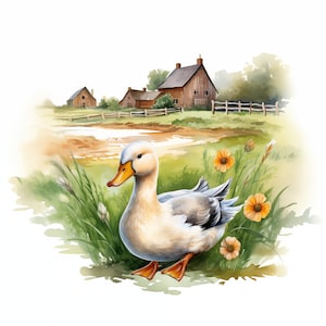Duck Clipart, Farm Duck Images, 15 Watercolor Clip Art, Printable Jpgs ...