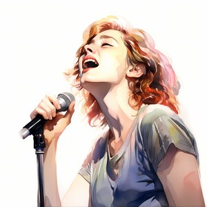 Watercolor Woman Singing Clipart: Microphone JPG Images (commercial Use ...