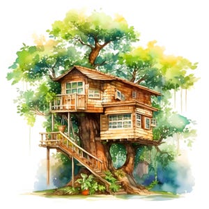 Treehouse Clipart, Children Tree House Images, 10 Watercolor Clip Art ...