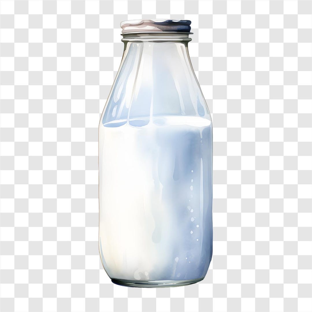 10 PNG Milk Bottle, Milk Glass Bottle Clipart, Watercolor Clip Art ...