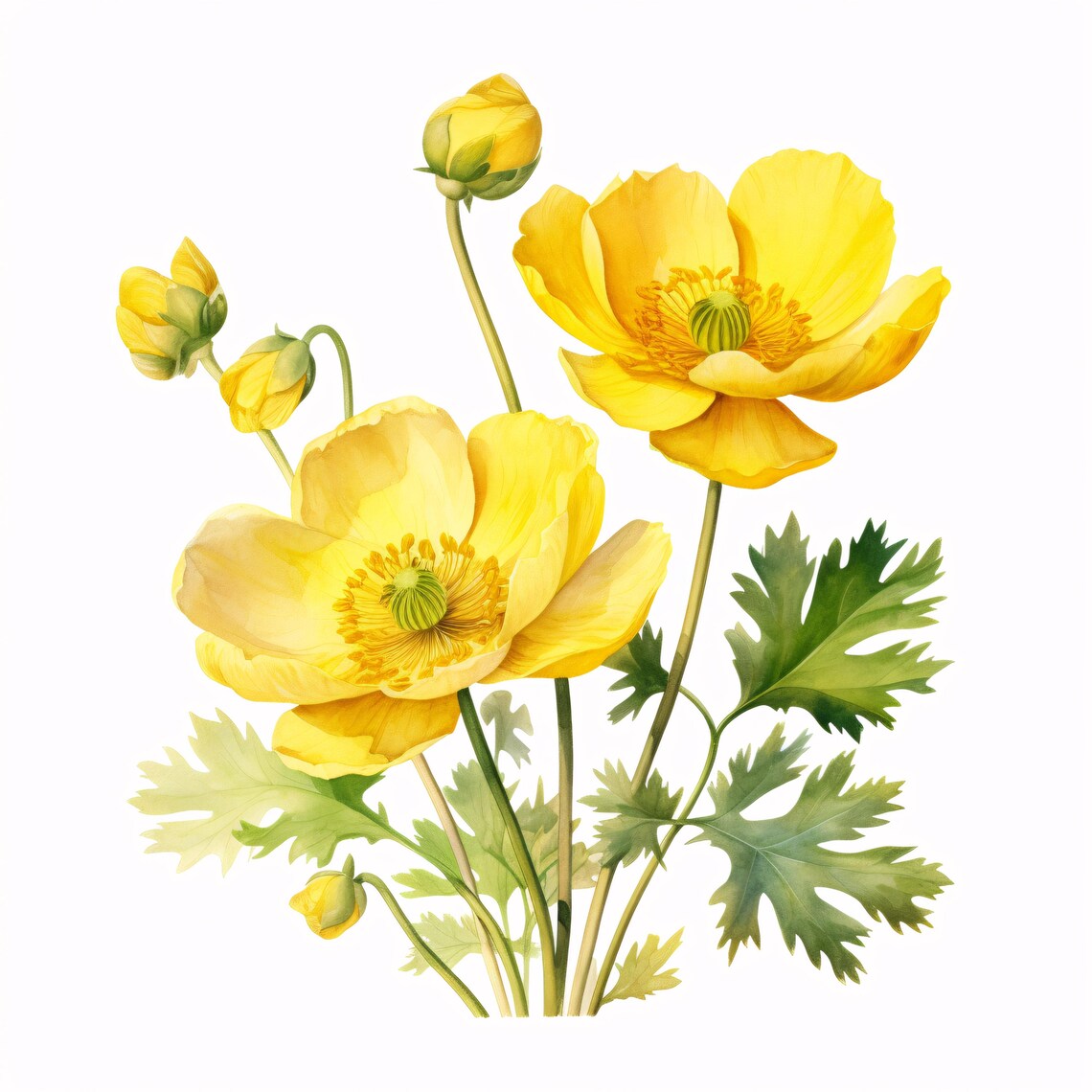 Buttercup Floral Clipart, Buttercup Floral Images, 10 Watercolor Clip ...
